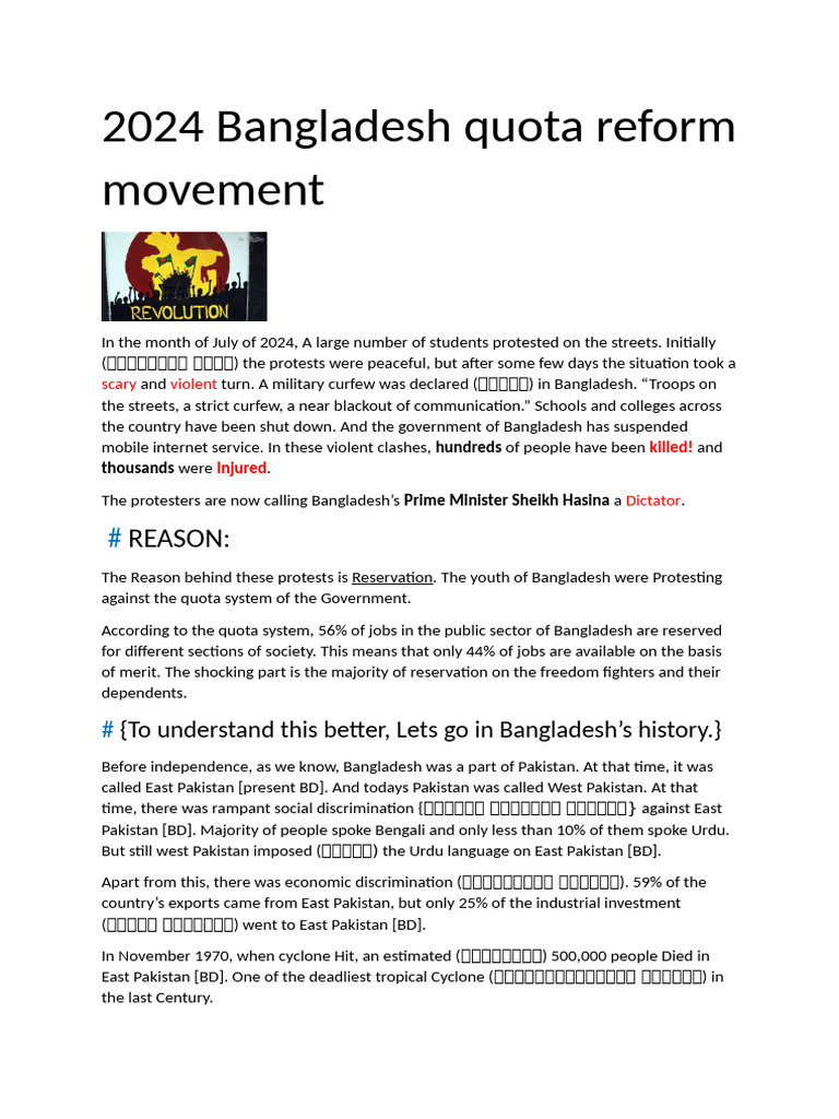 Bangladesh Quota Reform Protests 2024 | PDF | Bangladesh | Government
