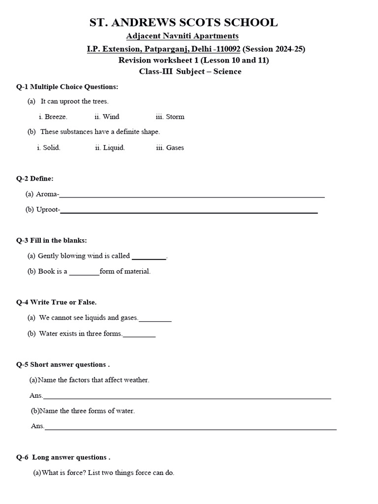 Class3 Revision Worksheet 1 2 | PDF Class3 Revision Worksheet 1 2 | PDF