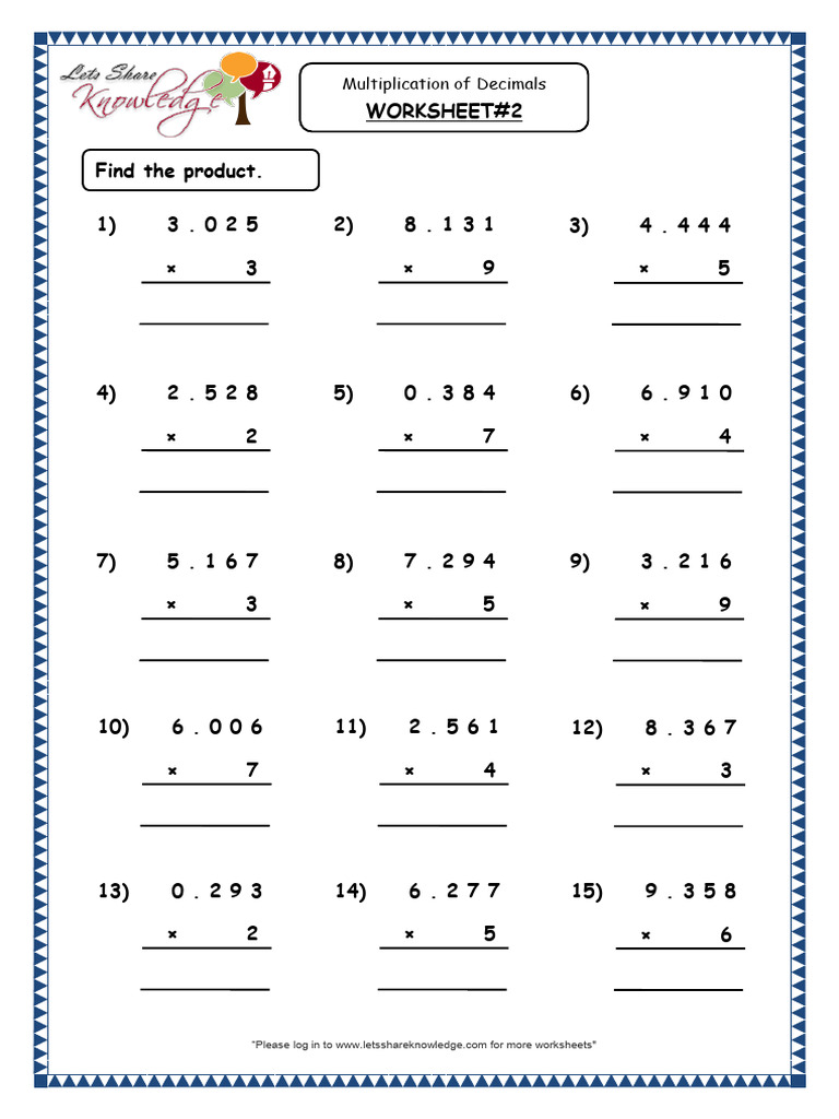 Multiplication of Decimals Worksheet 2 | PDF