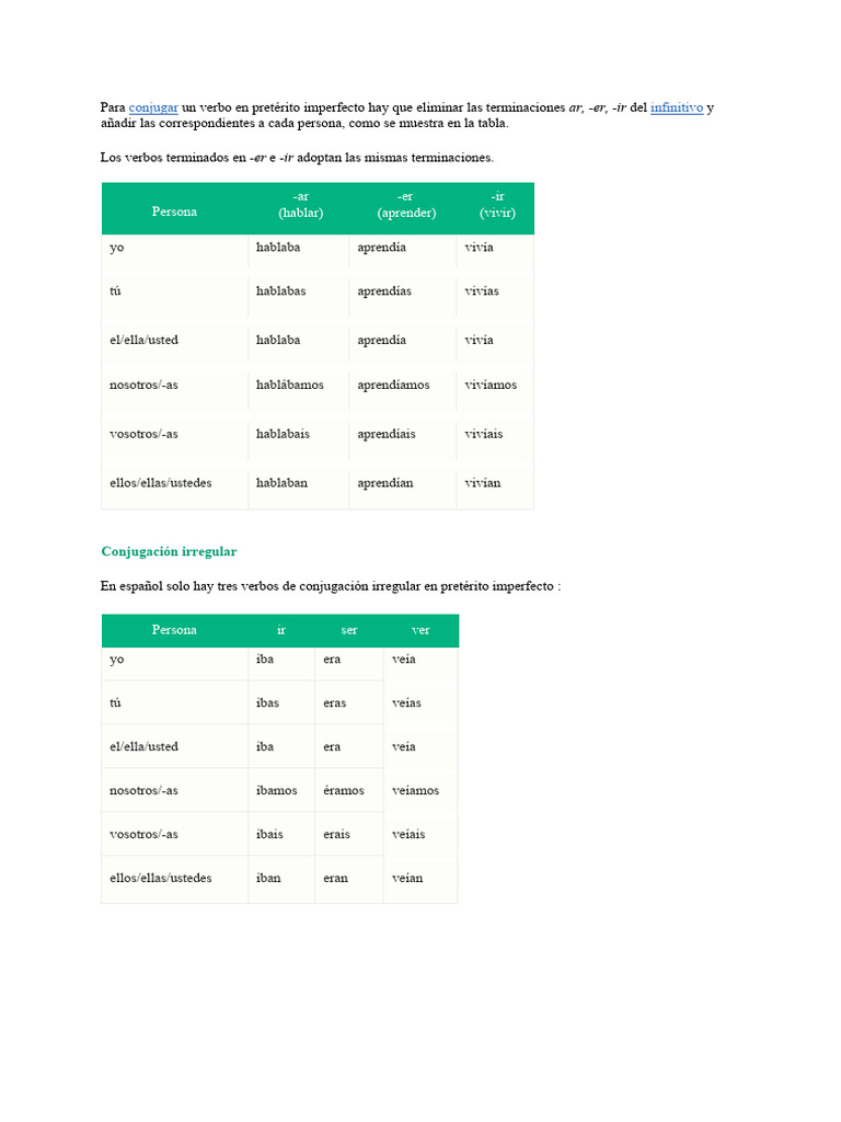 Conjugación de Verbos en Imperfecto | PDF