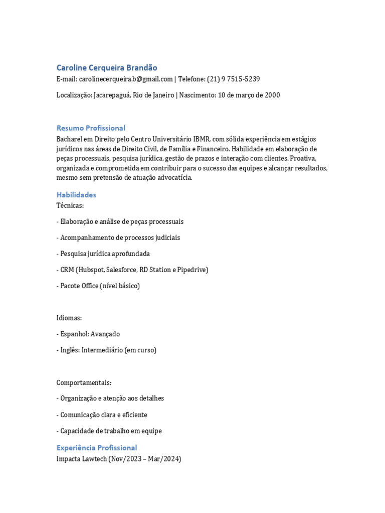 Caroline Curriculo PDF | PDF