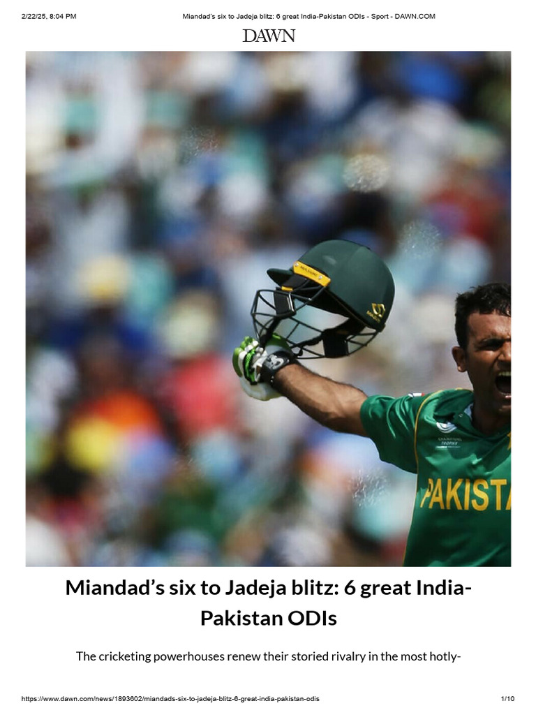 Miandad's Six To Jadeja Blitz - 6 Great India-Pakistan ODIs - Sport | PDF | Cricket | Ball Games