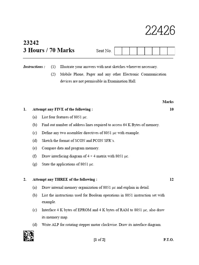 8051 Microcontroller Exam Guide | PDF | Central Processing Unit | Classes Of Computers