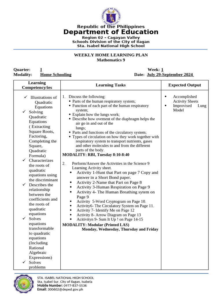 WHLP Math 9 Q1 | PDF | Quadratic Equation | Mathematics
