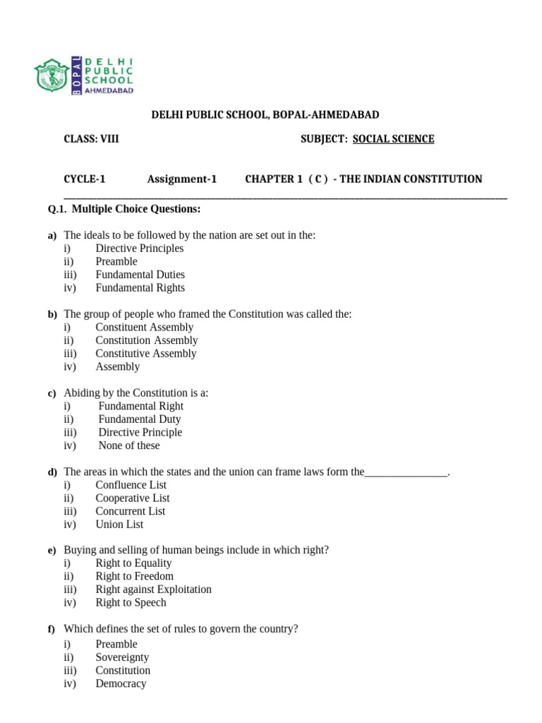 Cycle 1 Civics CH 1 Constitution Assignment F | PDF | Constitution ...
