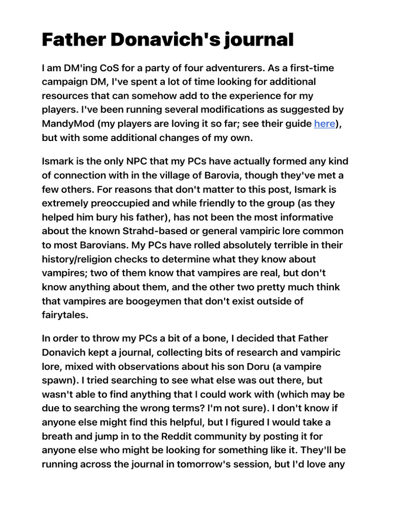 Father Donavich's Vampire Lore | PDF