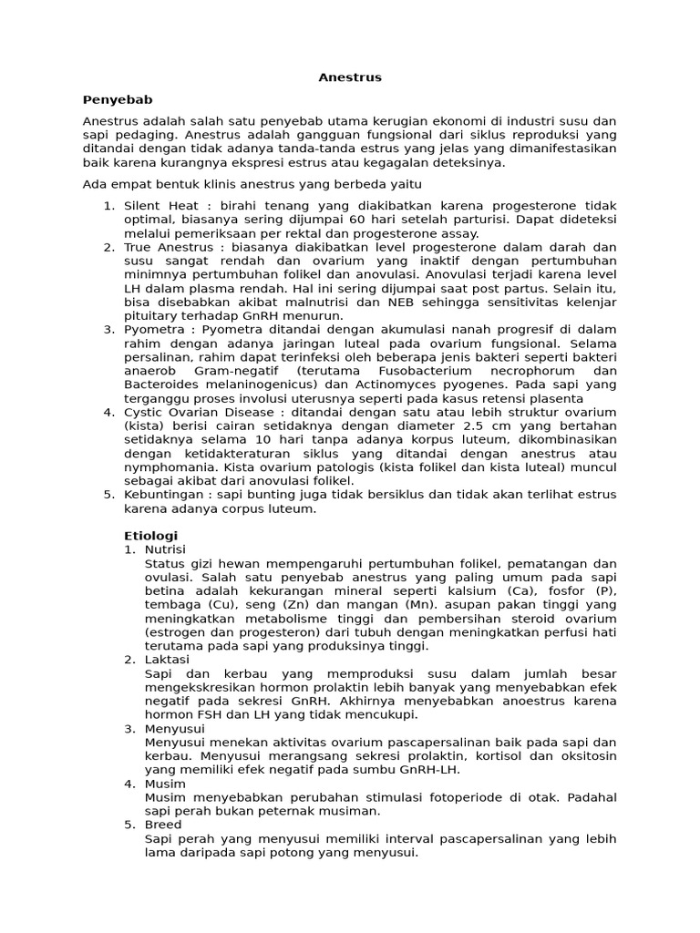 Etiologi Anestrus Dan Penanggulangannya | PDF