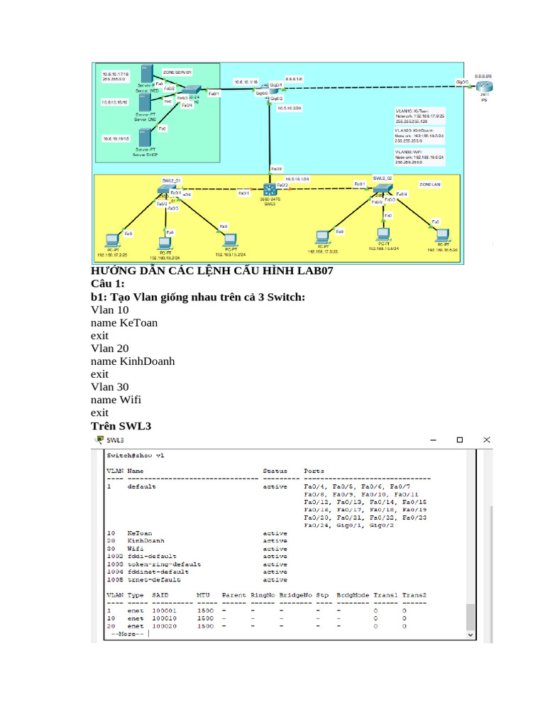 HƯỚNG DẪN CÁC LỆNH CẤU HÌNH LAB07 | PDF