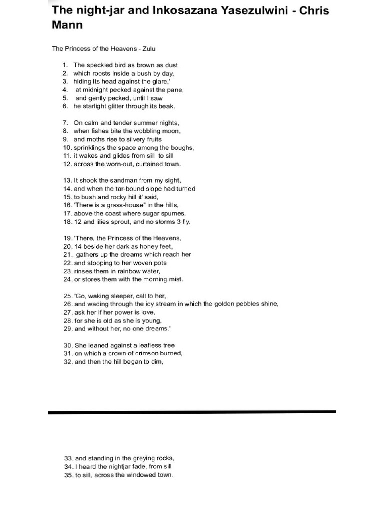 The Night Jar and Inkosazana Ye Zulu | PDF
