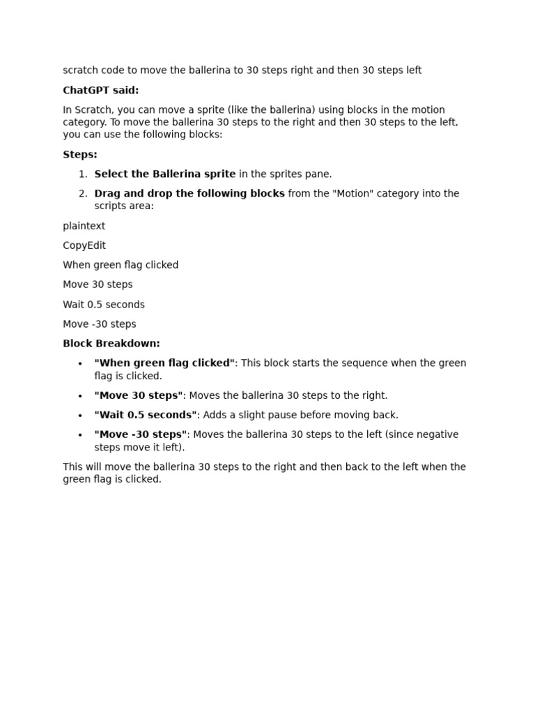 Scratch Code To Move The Ballerina | PDF
