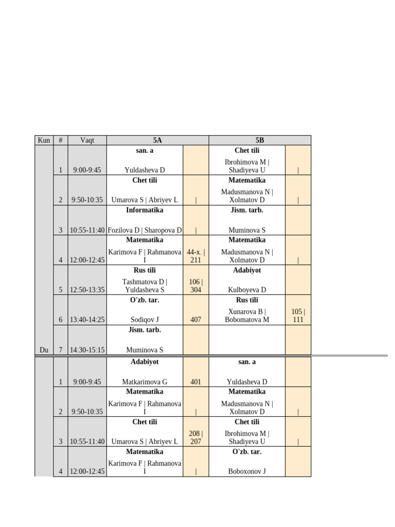 2025 School Class Schedule Template | PDF