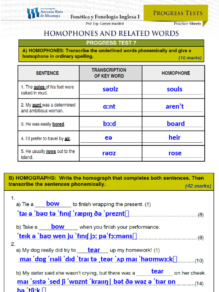 PROGRESS TEST 7 - Homophones and Related Words | PDF