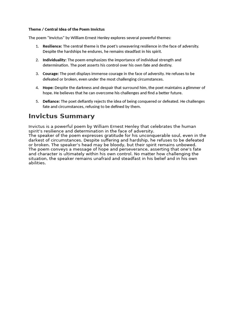 Invictus Summary | PDF