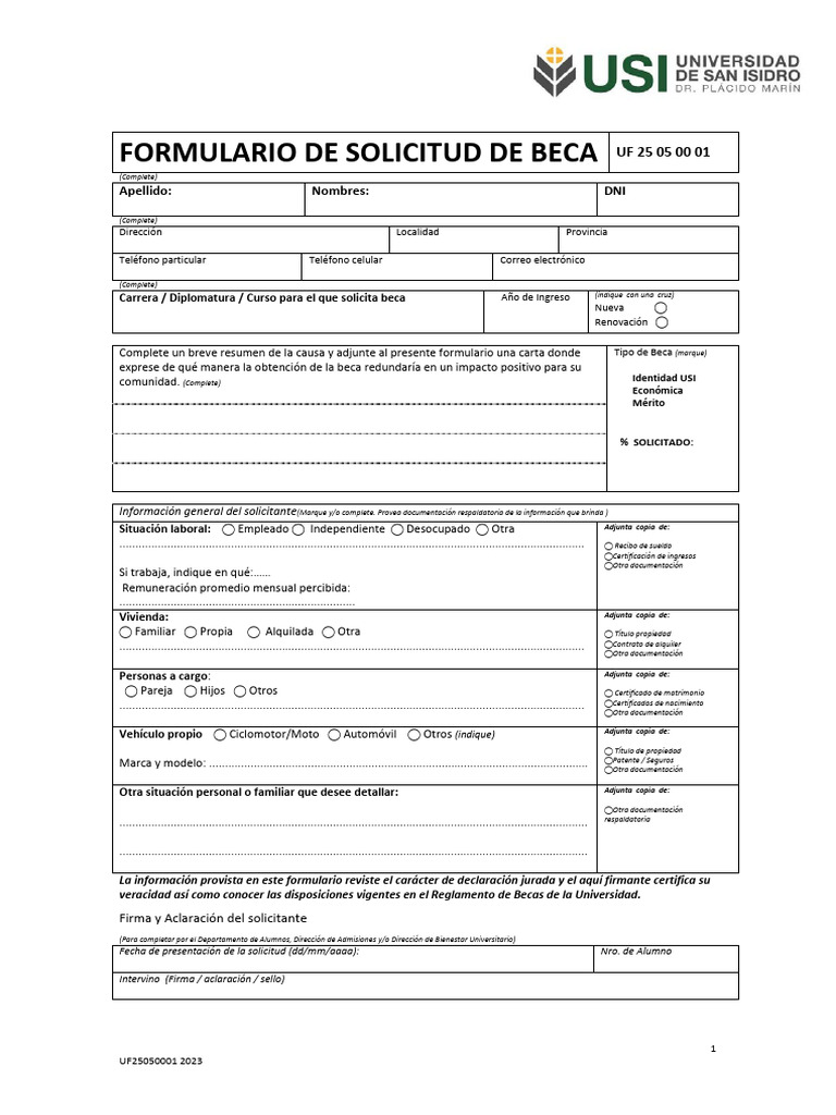 Formulario Solicitud de BECA | PDF