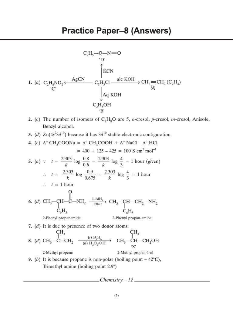 Chemistry Practice Paper 8 | PDF