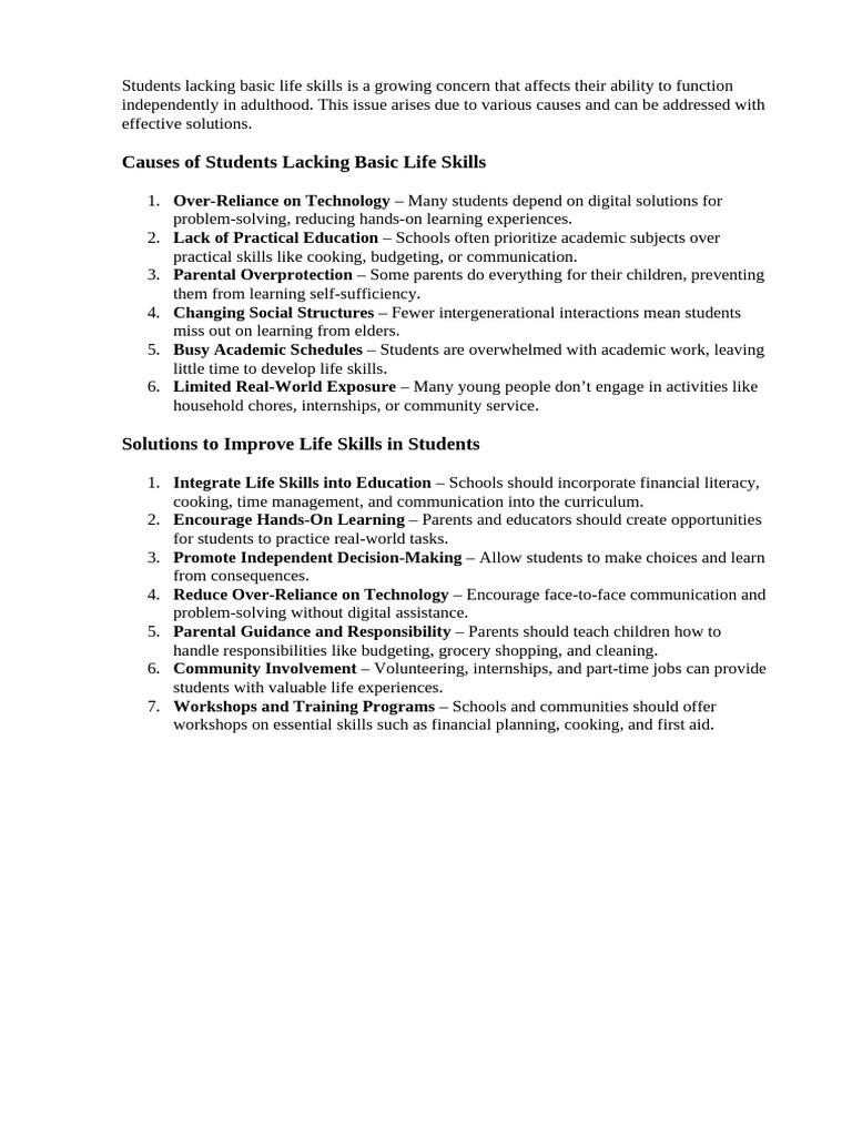 Students Lacking Basic Life Skills Is A Growing Concern That Affects ...