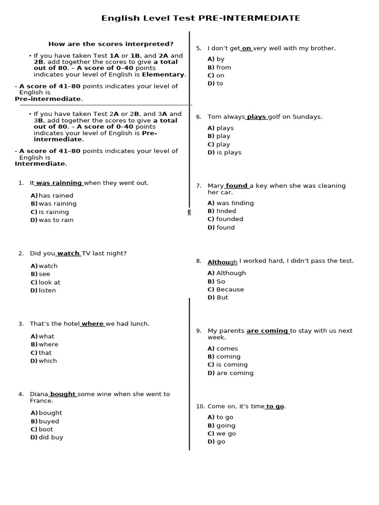 3 - English Level Test Pre Intermediate A2 - Learnenglishteam - Com | PDF