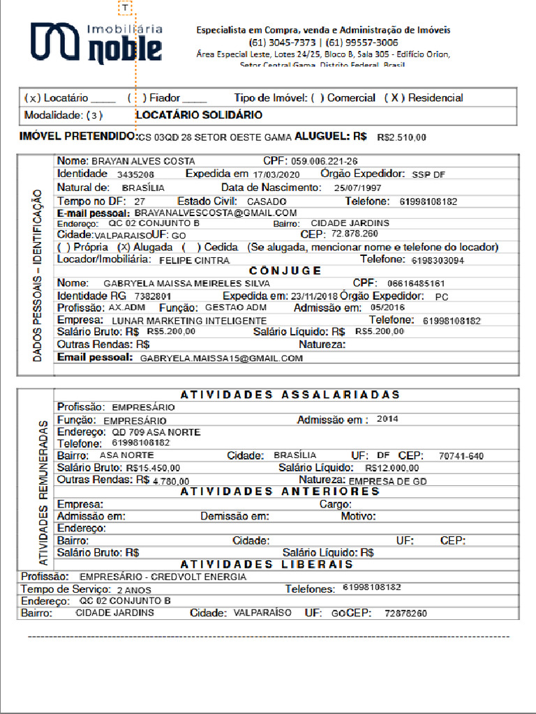 Ficha Cadastral | PDF