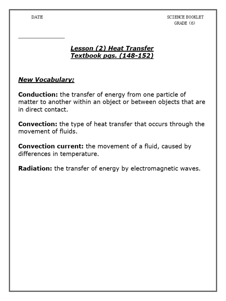Science - Gr6 - T2 - Booklet T.4 L.2 | PDF | Convection | Heat Transfer