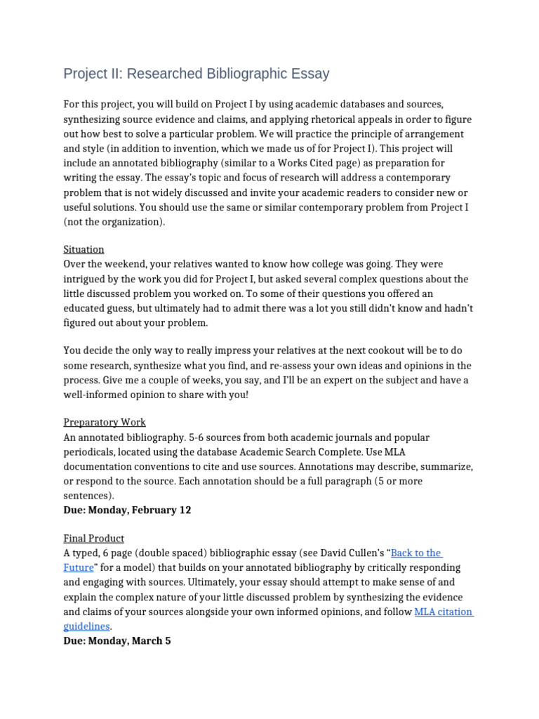 Researched Bibliographic Essay Guide | PDF | Bibliography | Citation