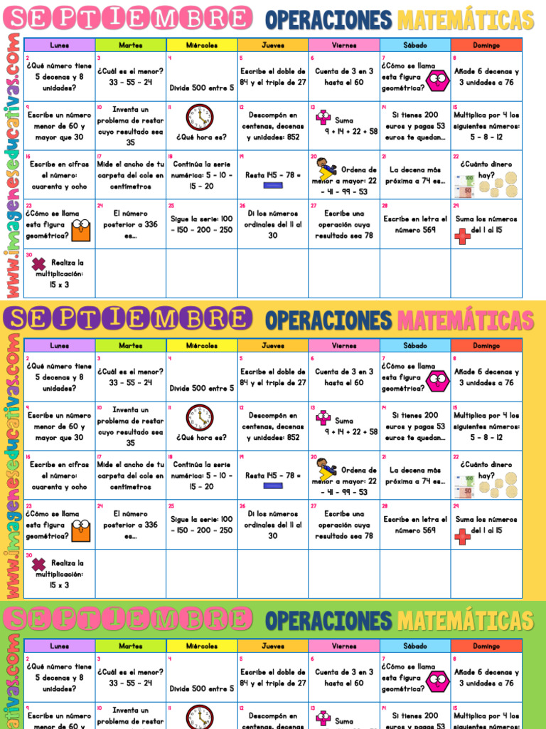 Calendario Matematico de Septiembre 2024 | PDF