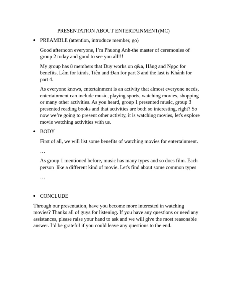 Presentation About Entertainment | PDF