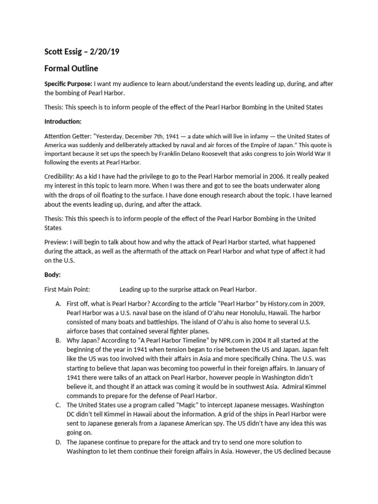 Formal Outline-Informative | PDF | Attack On Pearl Harbor | Naval Warfare
