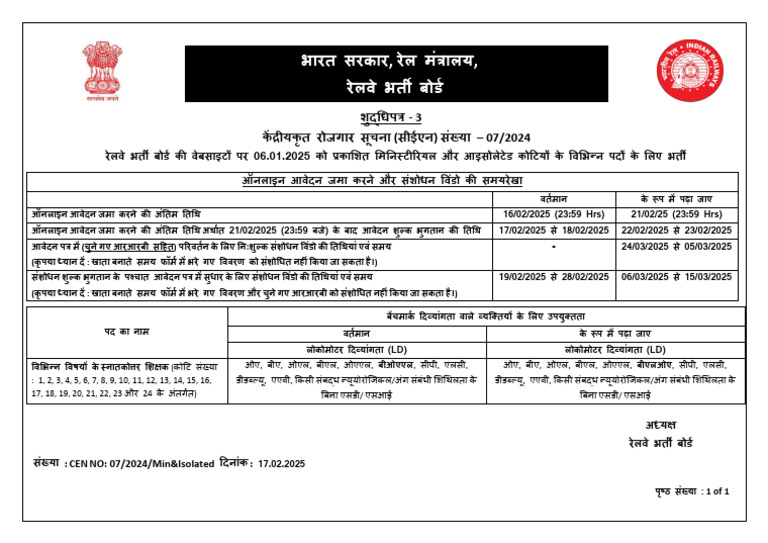 Corrigendum 3 CEN 07 2024 17 02 2025 Hindi | PDF