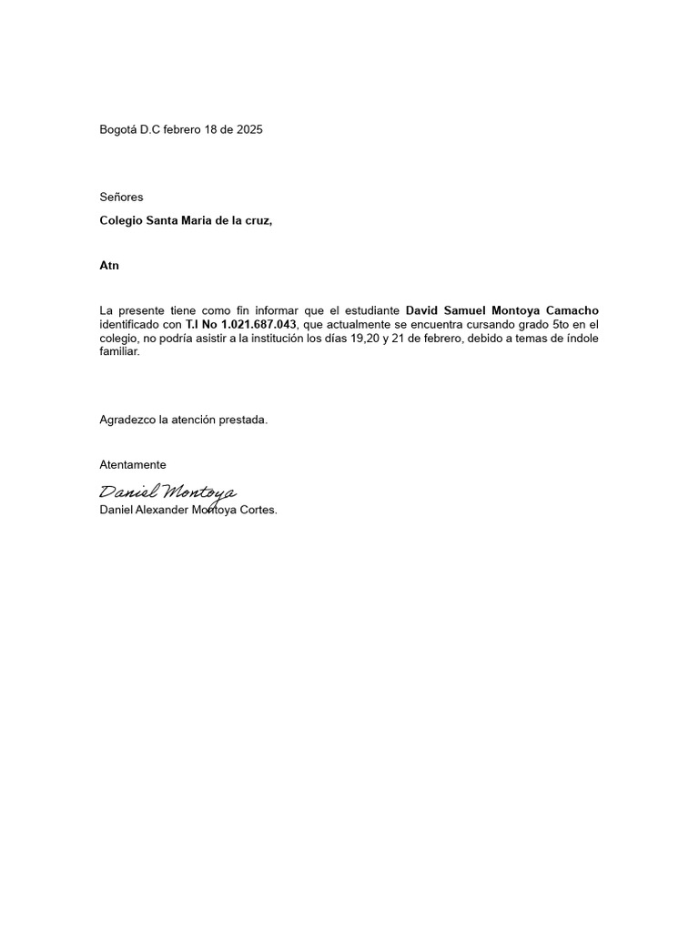 Modelo de Excusa | PDF