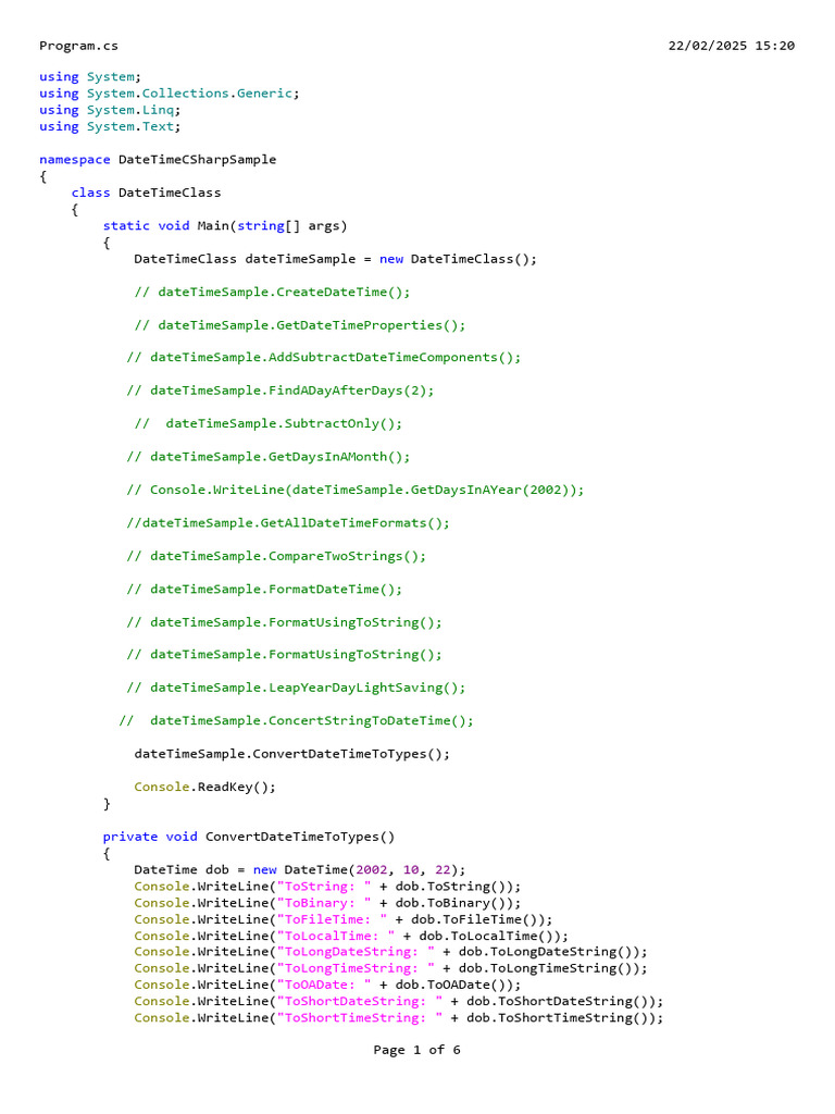 Datetime Sample Source Code In Csharp Pdf Systems Architecture Object Computer Science