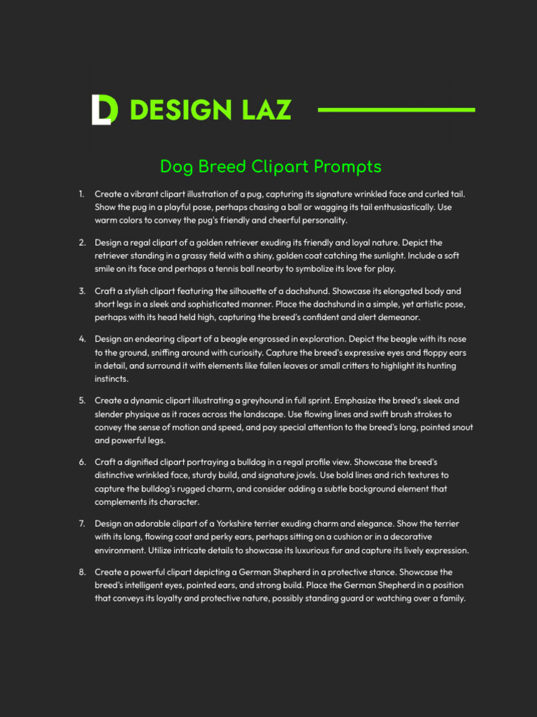 Dog Breed Clipart Prompts | PDF | Dog Breeds | Dogs