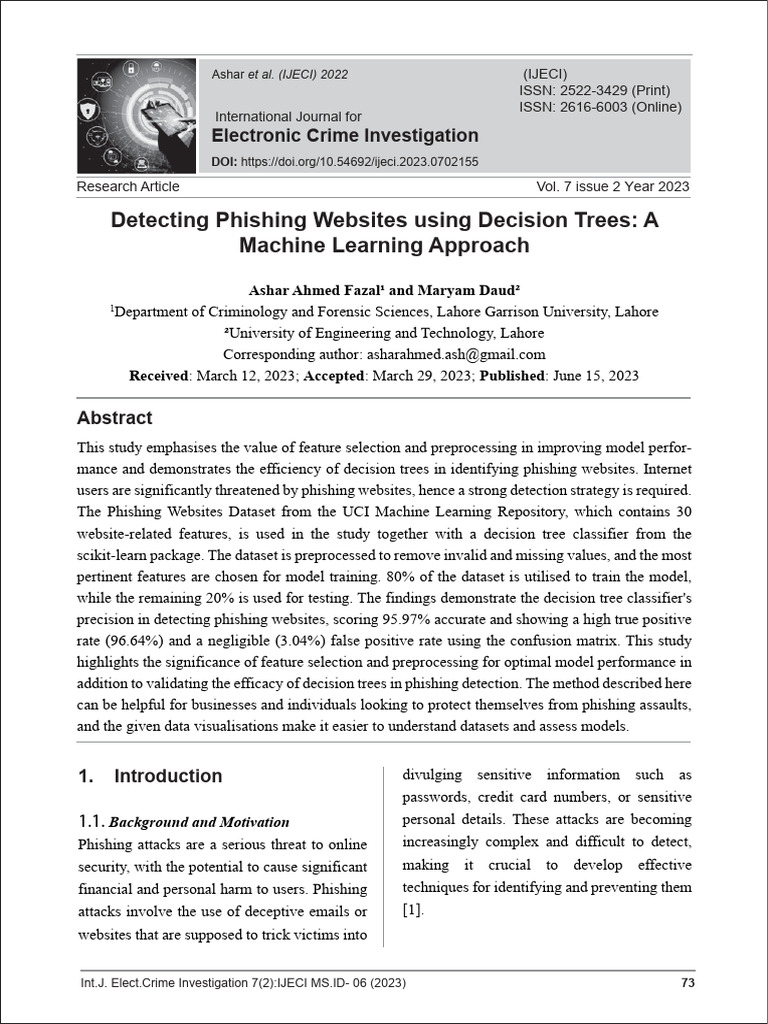 Phishing Detection with Decision Trees | PDF | Support Vector Machine | Machine Learning