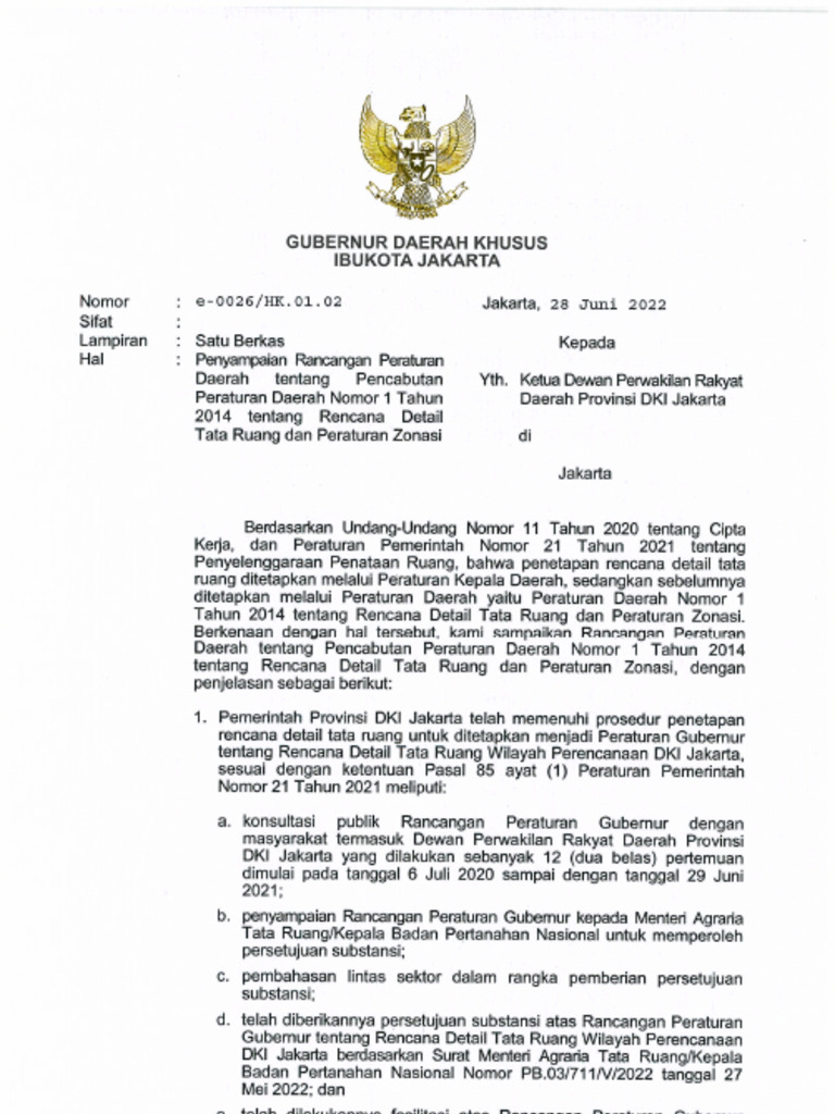 Surat Gubernur RDTR | PDF