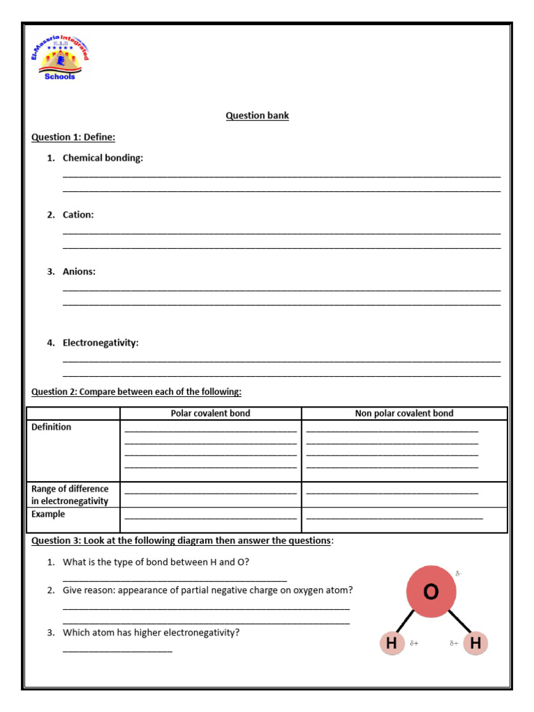 Introduction To Chemical Bonding Question Bank | PDF | Chemical Bond | Ion