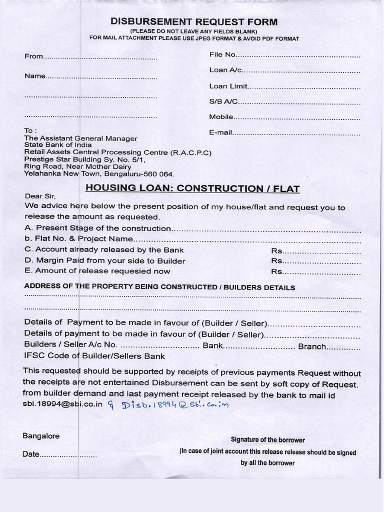 Sbi Disbursement Form | PDF