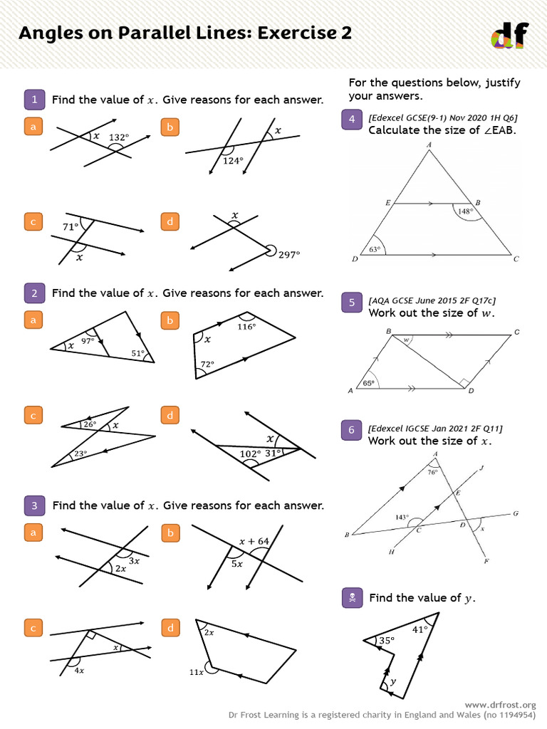 Angles on Parallel Lines Practice | PDF