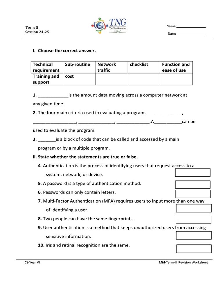 Revision Worksheet - Theory | PDF