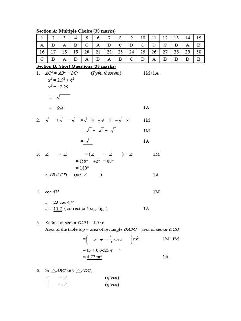 F2 Revision Exam Paper - Ans | PDF | Classical Geometry | Euclidean ...
