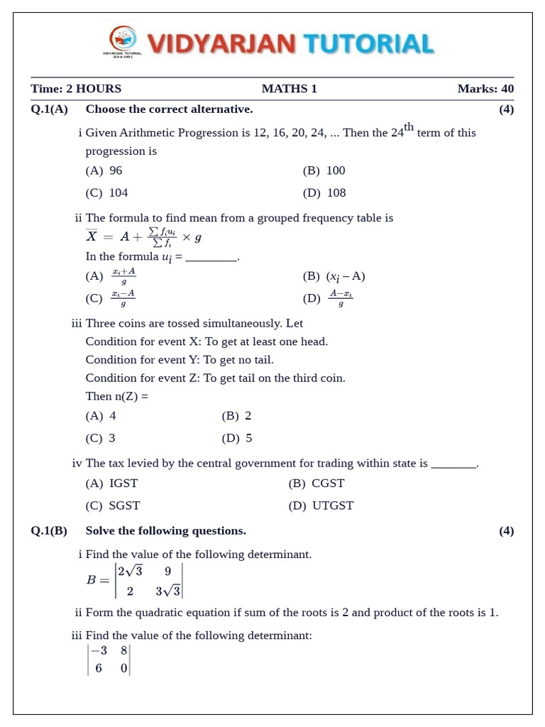 10th MATHS 1 TEST PAPER 29.1.2025 | PDF | Mathematics