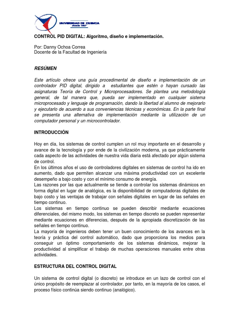 Control Pid Discreto | PDF | Señal analoga | Conversor analógico a digital