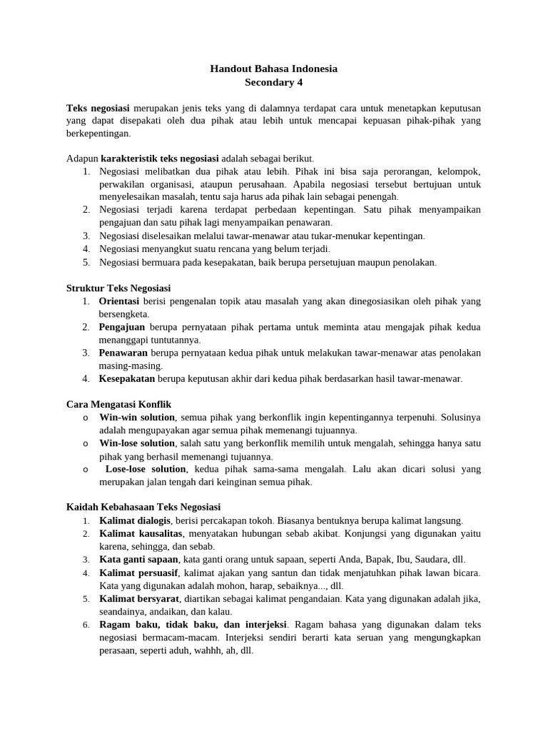 Sec.4 Bahasa Indonesia Sm1 | PDF