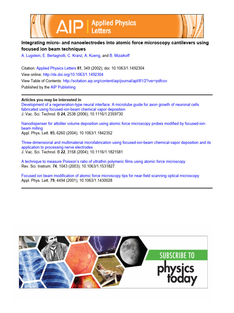 Integrating Micro - and Nanoelectrodes Into Atomic Force Microscopy Cantilevers Using Focused ...
