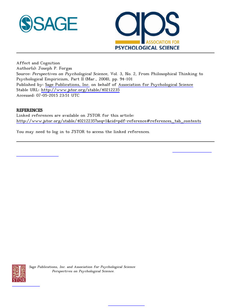Week 2 - Affect and Cognition | PDF | Affect (Psychology) | Emotions