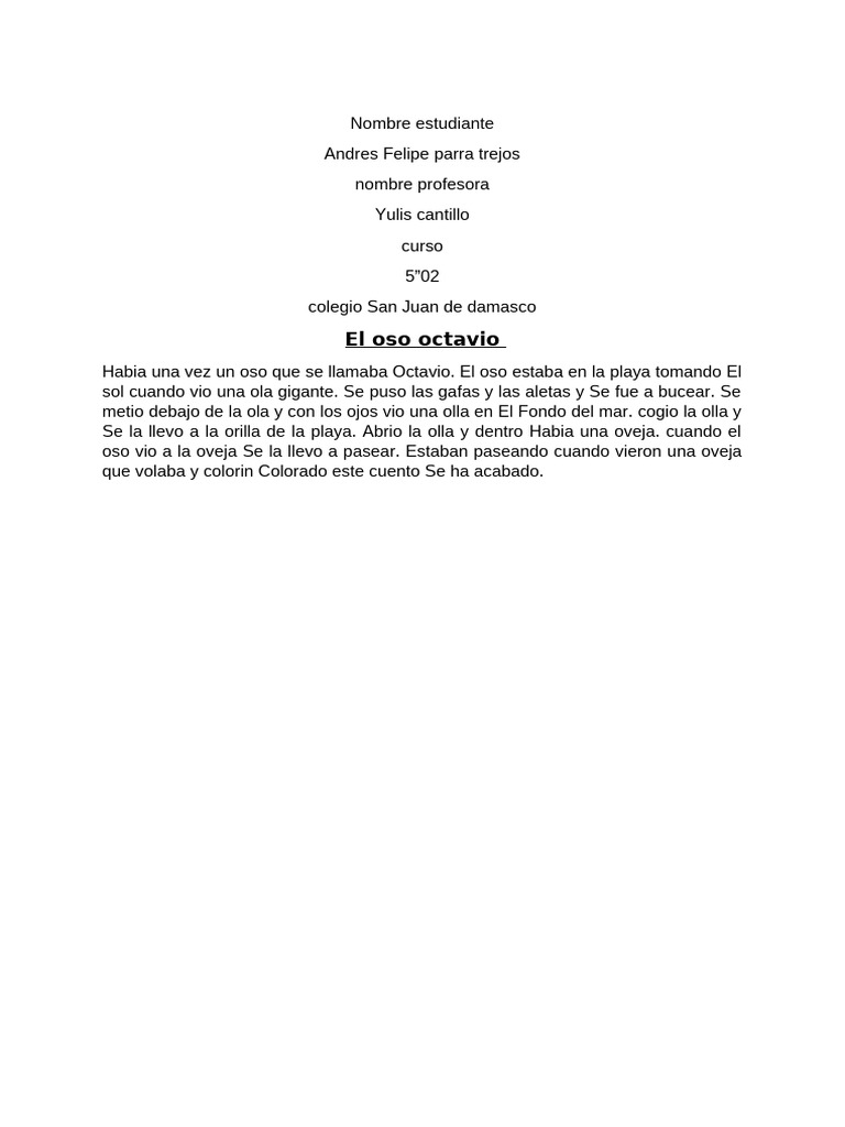 El Oso Octavio Cuento | PDF