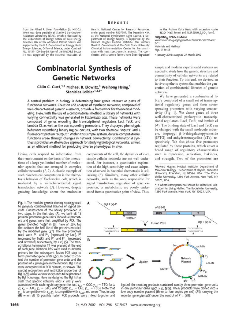 Combinatorial_Synthesis_of_Genetic_Netwo | PDF | Proteins | Promoter (Genetics)