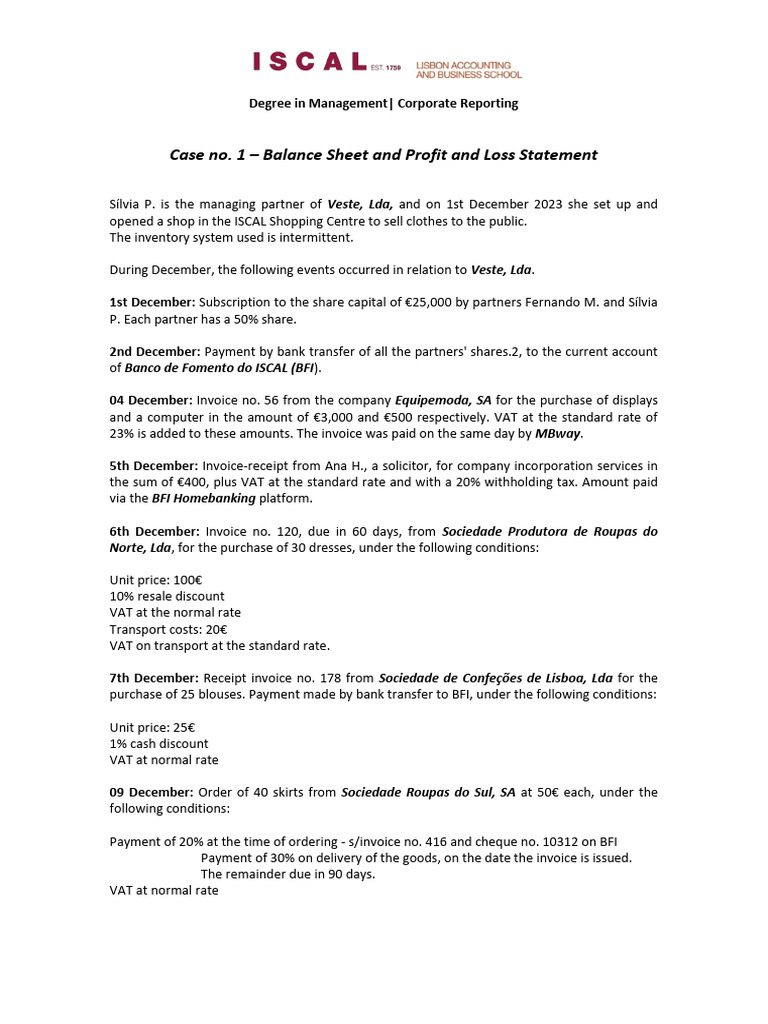 Balance Sheet PL Case No 1 ENG | PDF | Value Added Tax | Invoice