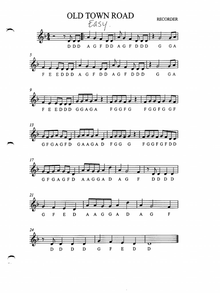 Old Town Road Recorder Notes | PDF