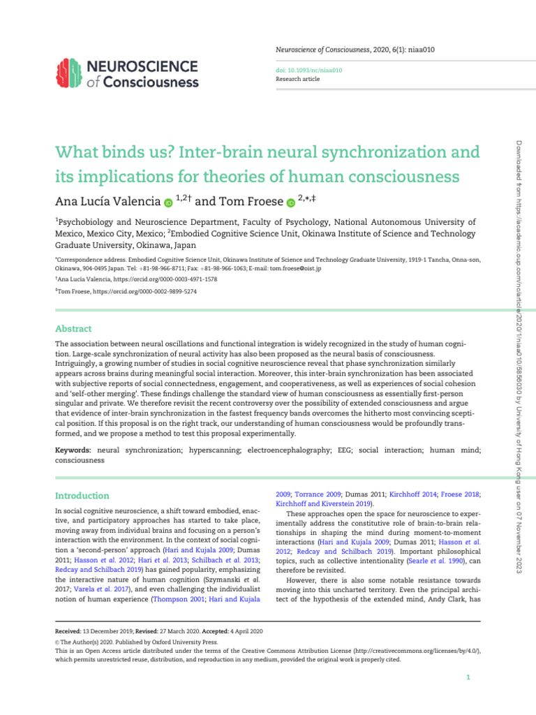 Inter-brain neural synchronization | PDF | Neural Oscillation | Synchronization