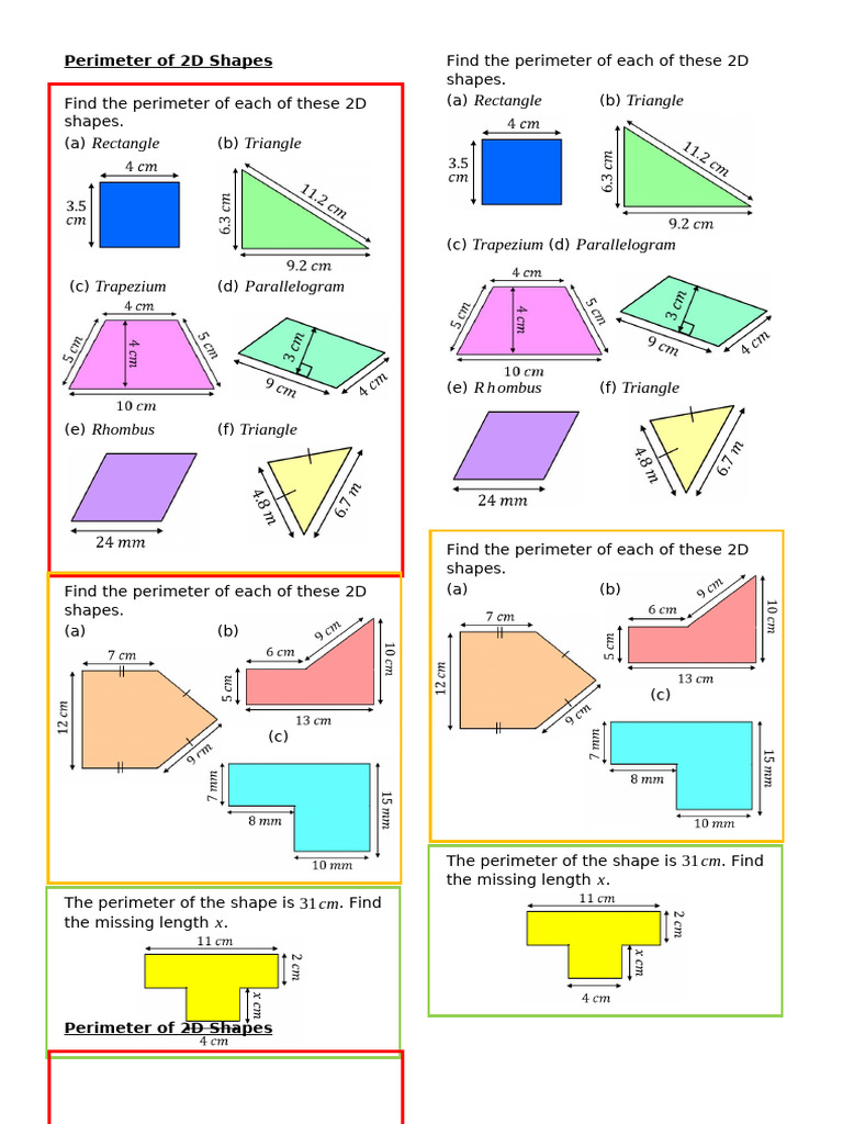 Calculate Perimeter of 2D Shapes | PDF