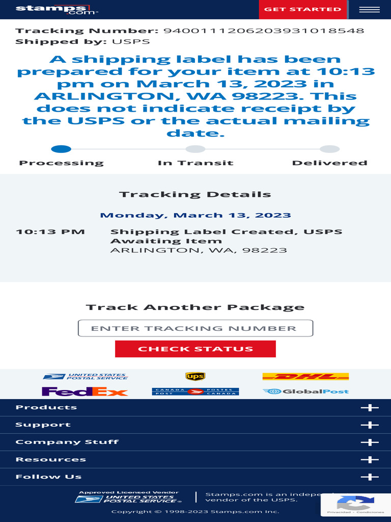 Stamps.com - Track and Confirm Your Parcel Delivery Results | PDF